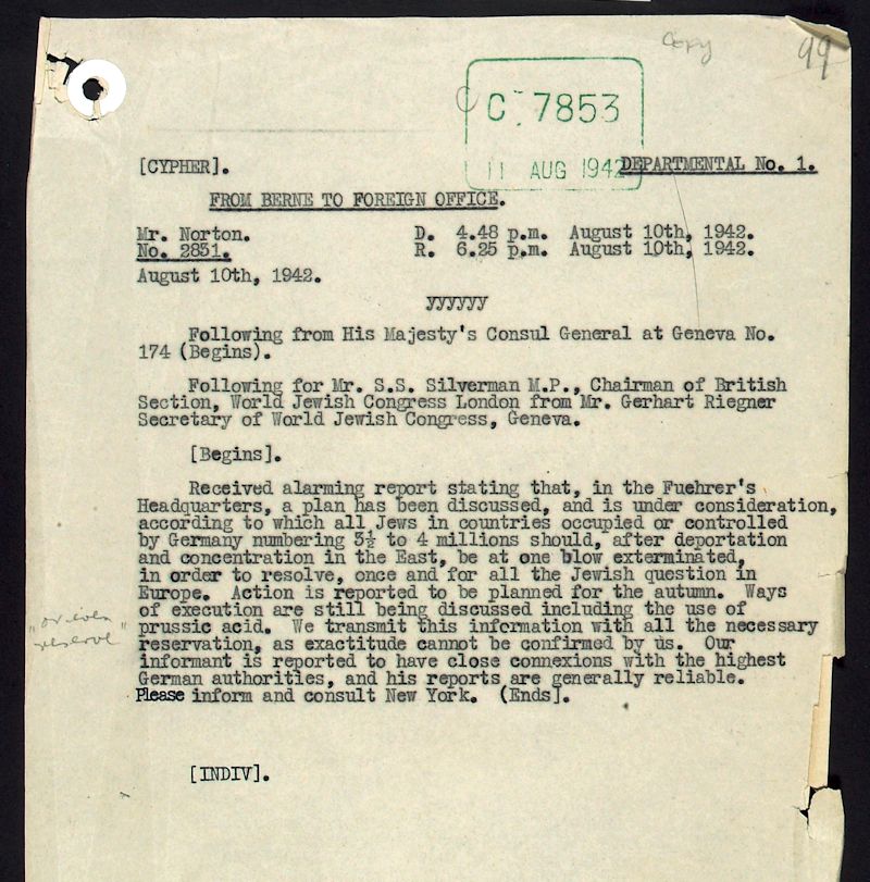 The Riegner Telegram-The Document that could have saved many lives ...