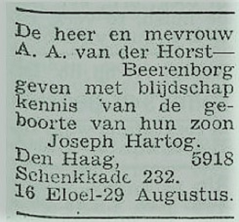 The murder of Joseph Hartog van der Horst – History of Sorts