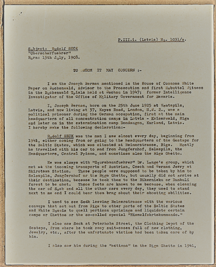 Testimony by Joseph Berman Regarding Atrocities Committed by ...