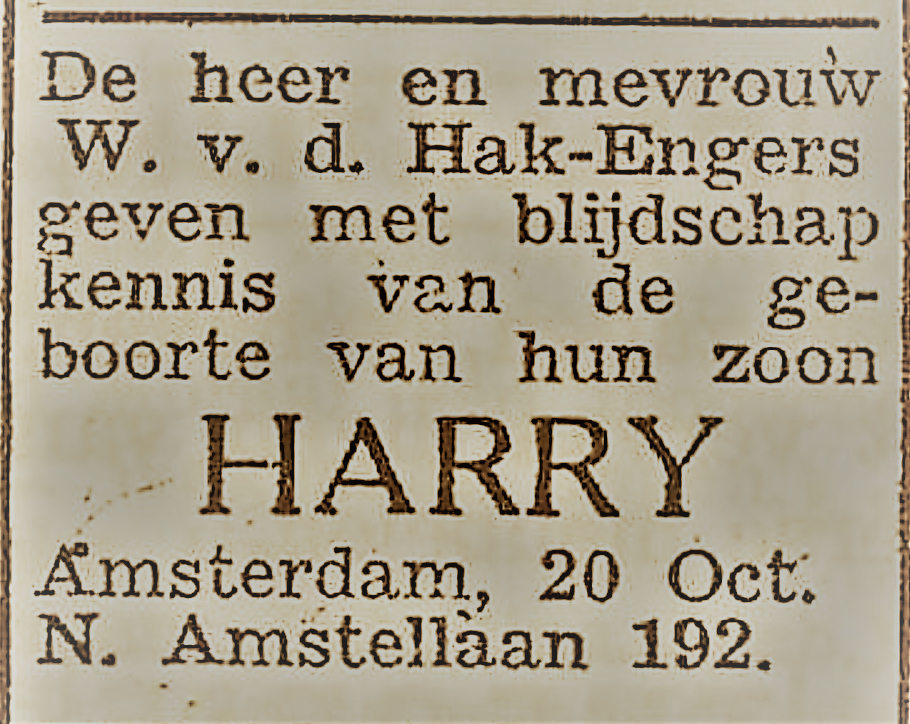 Happy Birthday Harry van der Hak-Murdered in Auschwitz. – History of Sorts