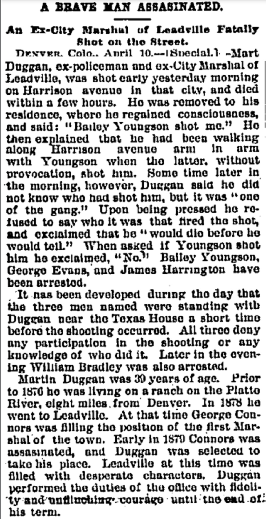 Mart Duggan—US Marshall from County Limerick – History of Sorts